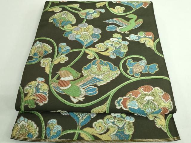 平和屋着物■極上　西陣　川島織物　六通柄　本袋帯　花鳥唐草文　媚茶色地　金糸　逸品　DZAB0690kh5