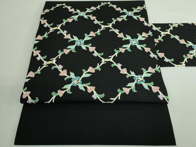 平和屋着物■極上　夏物　絽塩瀬　九寸名古屋帯　網目花文　黒地　金彩　逸品　DZAB0694kh5