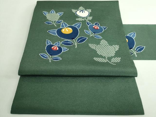 平和屋着物■極上　和染紅型　栗山紅型　栗山吉三郎　九寸名古屋帯　橘　鉄色地　鬼しぼ縮緬　逸品　DZAB0697kh5