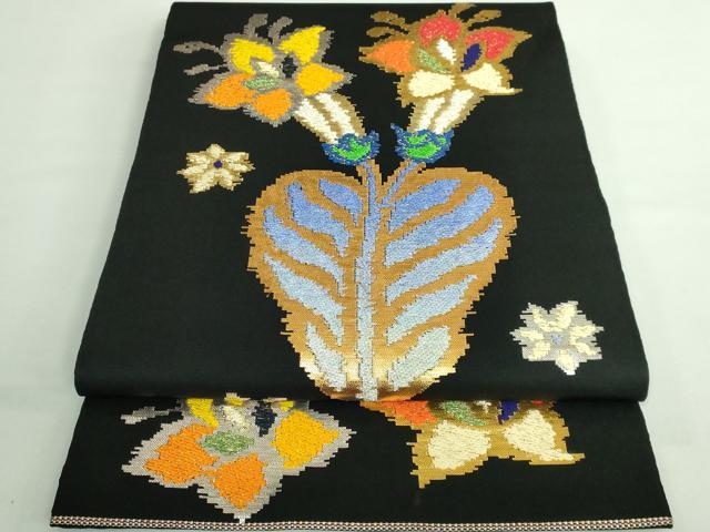 平和屋着物■最高級　龍村平蔵製　太鼓柄　本袋帯　モール一房文　黒地　金銀糸　逸品　DZAB0718kh5