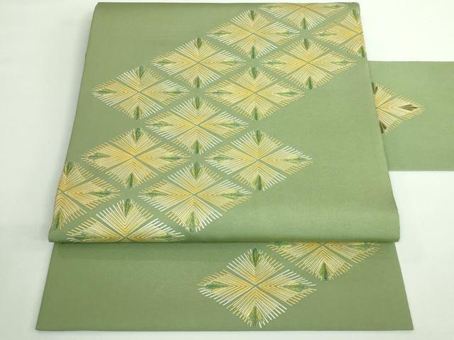 平和屋本店●希少　人間国宝　福田喜重　刺繍　塩瀬　九寸名古屋帯　菱松文　金糸　逸品　DZAB0726kh5