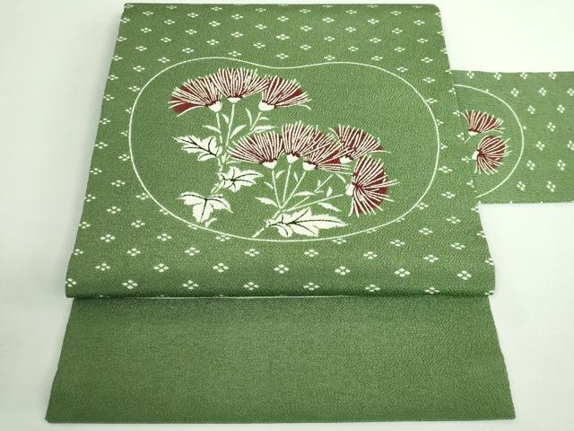 平和屋着物■極上　和染紅型　栗山紅型　栗山吉三郎　九寸名古屋帯　草花文　鬼しぼ縮緬　逸品　DZAB0728kh5