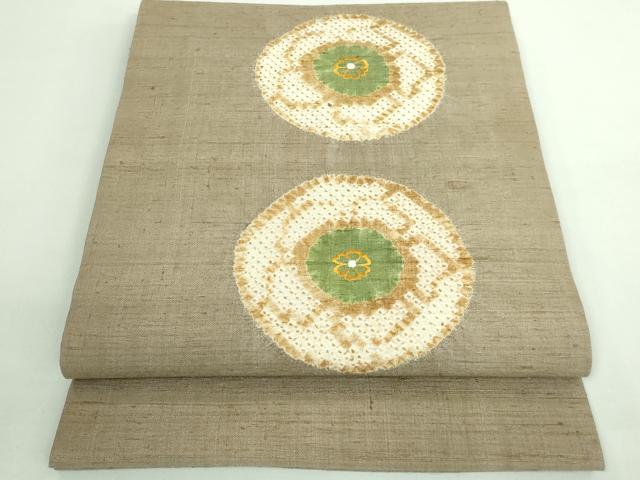 平和屋着物■極上　九寸開き名古屋帯　紬地　刺繍　絞り　舞花文　逸品　DZAB0742kh5