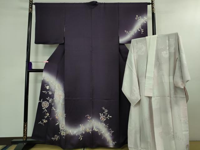平和屋本店■極上　訪問着・長襦袢(無双仕立て)セット　総刺繍　花唐草文　暈し染め　銀糸　京都きもの友禅扱い　逸品　DZAB0759kh5