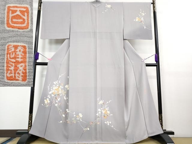 平和屋本店■極上　京加賀友禅　百貫達雄　訪問着　枝花文　暈し染め　藤色地　銀座おゝぎ屋扱い　逸品　DZAB0761kh5