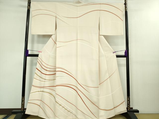 平和屋本店■極上　訪問着　流水文　薄卵色地　金彩　逸品　DZAB0766kh5