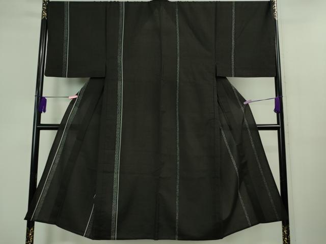 平和屋本店■極上　男性　訪問着　単衣　紬地　名物裂間道　黒地　逸品　DZAB0813kh5