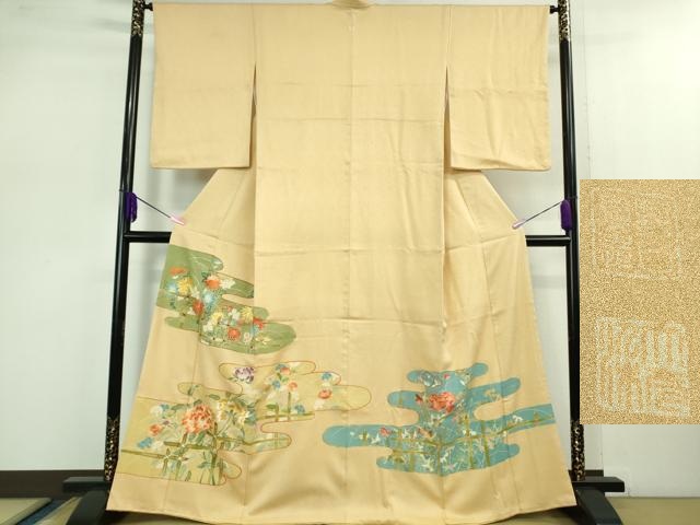 平和屋本店■極上　野口真造　大彦二代目　江戸染繍友禅　色留袖　刺繍　竹垣花文　浅黄色地　金糸　逸品　DZAB0866kh5