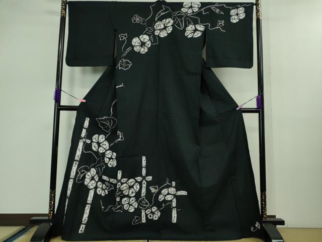 平和屋着物■極上　夏物　浴衣　有松鳴海絞り　朝顔　黒地　綿　逸品　DZAB0881kh5