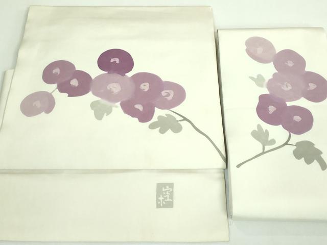 平和屋着物■極上　日展染色作家　高久空木　ろうけつ染　塩瀬　つけ帯　光琳菊　練色地　逸品　DZAB0916kh5