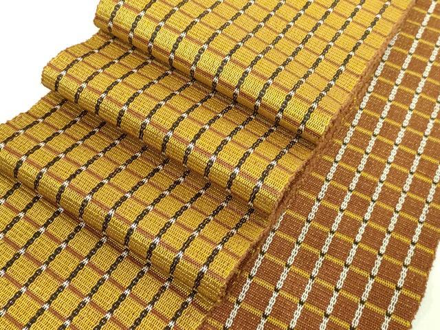 平和屋着物■極上　本場黄八丈　紬　半幅帯　一重帯　格子　逸品　DZAB0922kh5