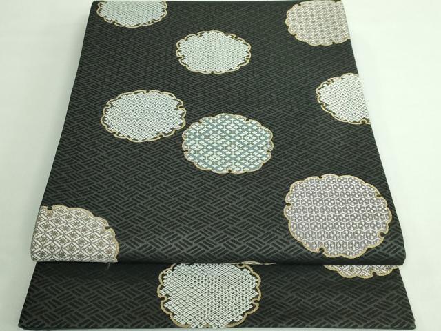 平和屋本店■極上　西陣　木野織物　菱屋善兵衛謹製　六通柄袋帯　唐織　雪輪吉祥文　黒地　金糸　逸品　DZAB0925kh5