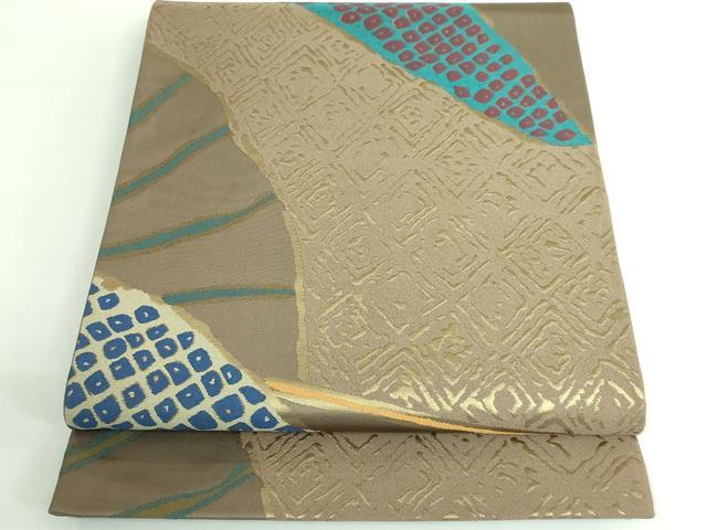 平和屋着物■極上　世界的人形師　辻村寿三郎　ジュサブロー　六通柄袋帯　扇　朽葉色地　金糸　逸品　DZAB0930kh5