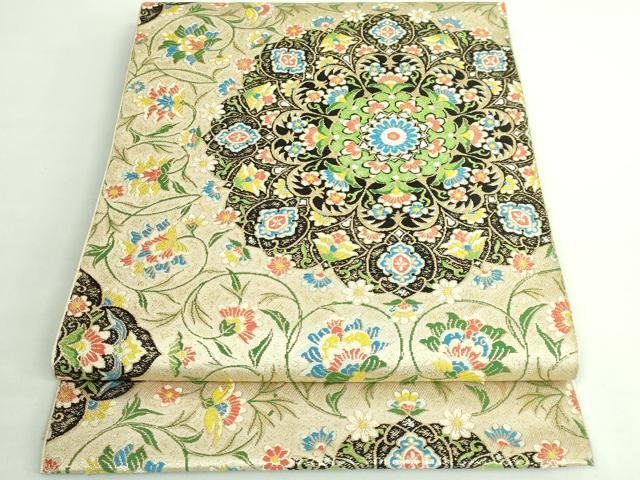 平和屋本店■極上　西陣　川島織物　全通柄　本袋帯　正倉院更紗花文　金糸　逸品　DZAB0936kh5