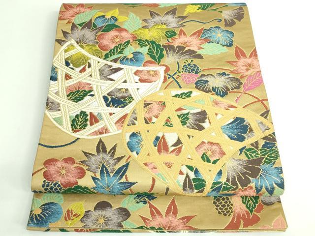 平和屋着物■極上　西陣　白綾苑大庭　六通柄袋帯　花籠春秋文　金糸　証紙付き　逸品　DZAB0953kh5