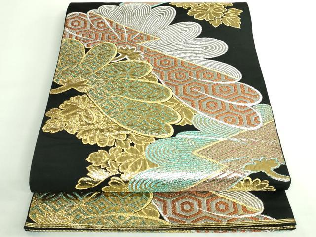 平和屋着物■極上　西陣　川島織物　六通柄　本袋帯　裏菊　黒地　金銀糸　逸品　DZAB0959kh5
