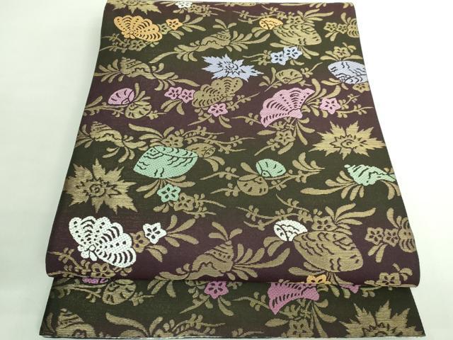 平和屋着物■極上　京の名門　じゅらく謹製　帝王紫　両面　全通柄袋帯　貝花文　金糸　逸品　DZAB0969kh5