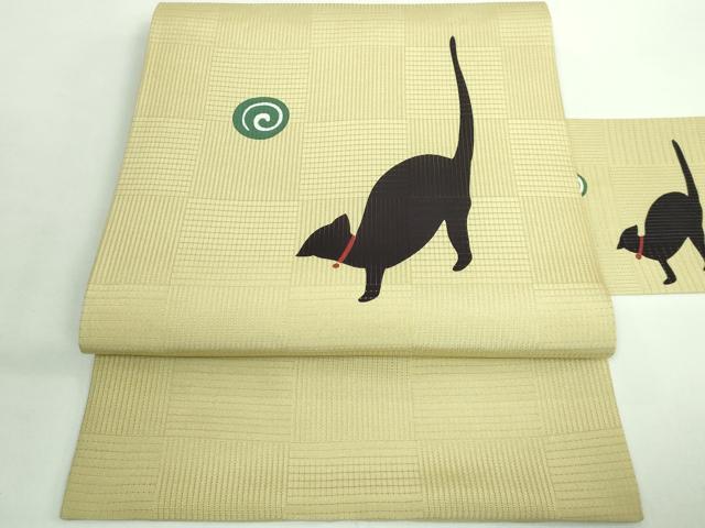 平和屋着物■極上　夏物　九寸名古屋帯　黒猫　逸品　DZAB0977kh5