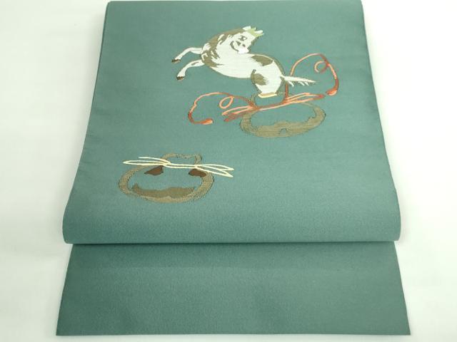 平和屋着物■極上　爪掻き本綴れ　八寸名古屋帯　瓢箪　馬　革色地　逸品　DZAB0990kh5