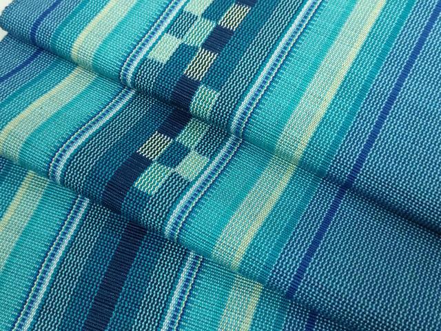 平和屋着物■極上　沖縄県伝統工芸品　八重山ミンサー　手織り　八寸名古屋帯　間道　綿　逸品　DZAB0995kh5