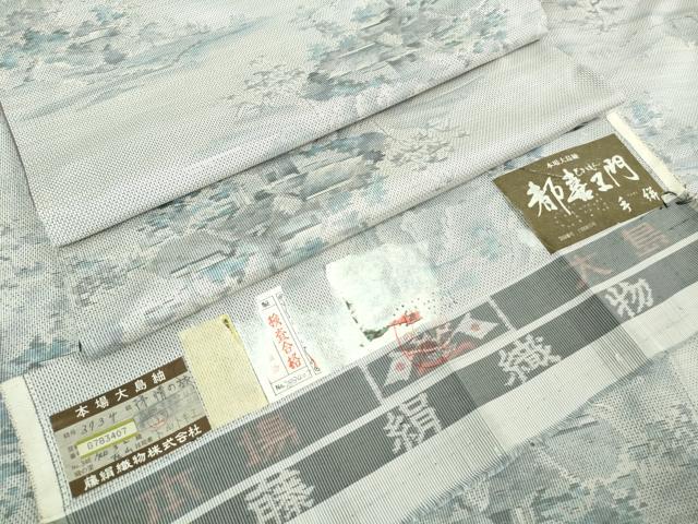 平和屋本店■極上　都喜ヱ門　本場大島紬　白大島　手絣　杼情の旅　藤絹織物謹製　証紙付き　逸品　未使用　DZAB1016kh5