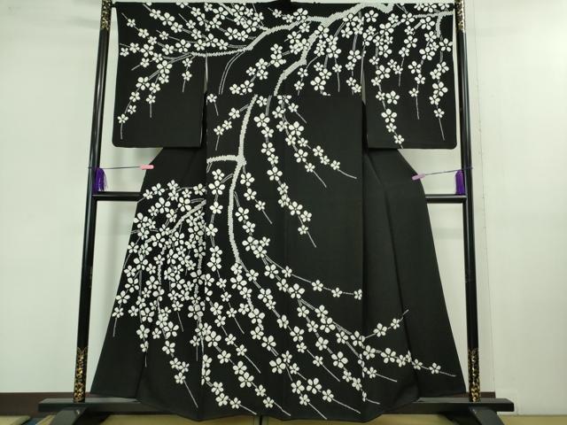 平和屋着物■極上　訪問着　絞り　枝垂れ花　黒地　逸品　DZAB1039kh5