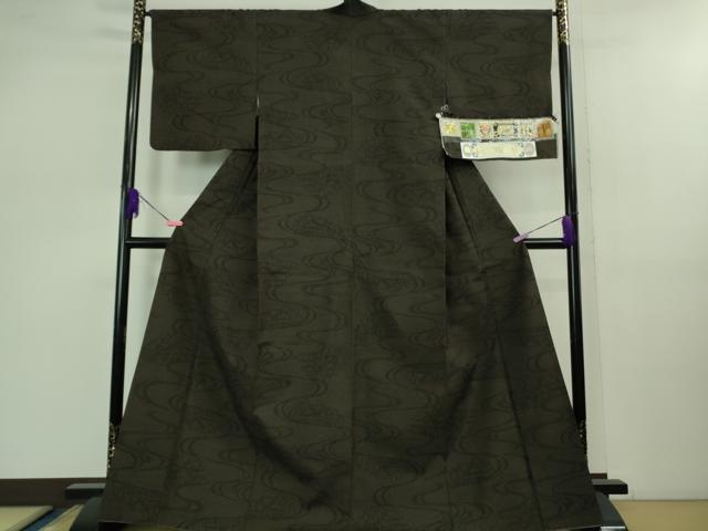 平和屋着物■極上　本場真綿絢結城紬　100亀甲　風景文　檳榔子染色地　証紙付き　逸品　DZAB1044kh5 平和屋着物□極上 本場真綿絢結城紬 100亀甲 風景文 檳榔子染色