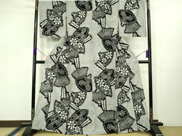 平和屋着物■極上　夏物　浴衣　有松鳴海絞り　扇面吉祥花文　黒地　綿　やまと誂製　逸品　DZAB1071kh5