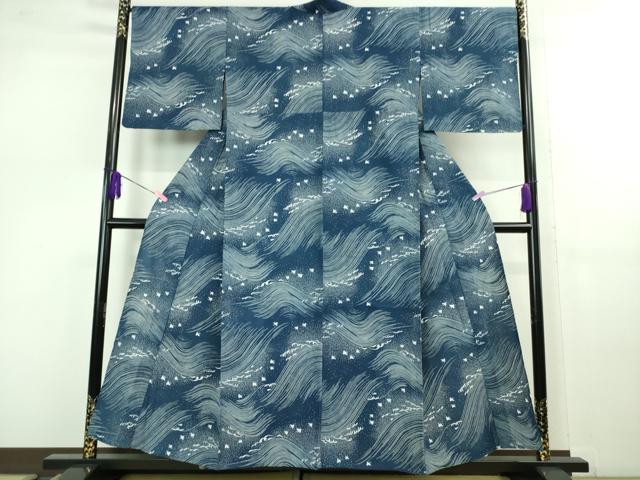 平和屋着物■極上　夏物　竺仙　綿　浴衣　立波に千鳥　逸品　DZAB1116kh5