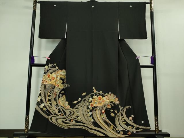 平和屋本店■極上　創業460年・千總　黒留袖　駒刺繍　宝尽くし　立波松文　金彩　高島屋扱い　逸品　DZAB1143kh5