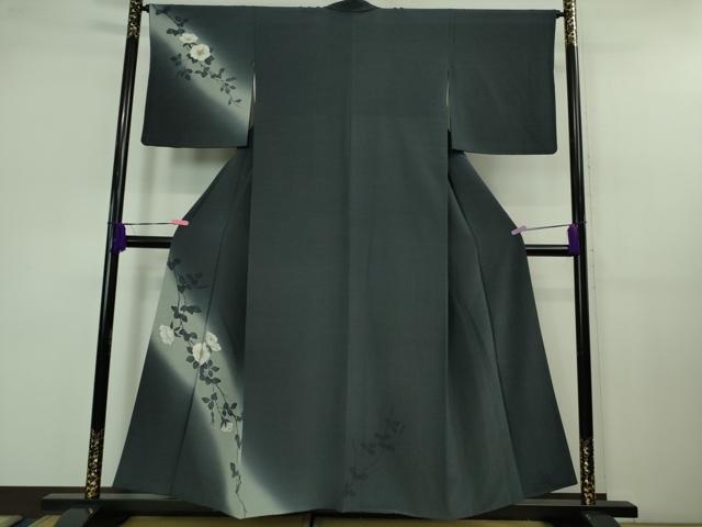 平和屋着物■極上　京都の名門ブランド　銀花仙　訪問着　枝椿　青褐色地　暈し染め　やまと誂製　逸品　DZAB1152kh5
