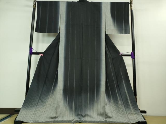 平和屋着物■極上　訪問着　お召地　暈し染め　黒地　ロング丈　逸品　DZAB1156kh5