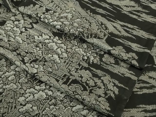 平和屋本店■希少　本場大島紬　吉三郎　吉織物謹製　割込絣織　黒地　逸品　DZAB1164kh5