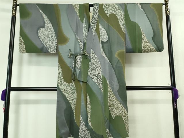 平和屋着物■極上　道中着　ロング丈　型染　舞蝶花文　逸品　DZAB1168kh5