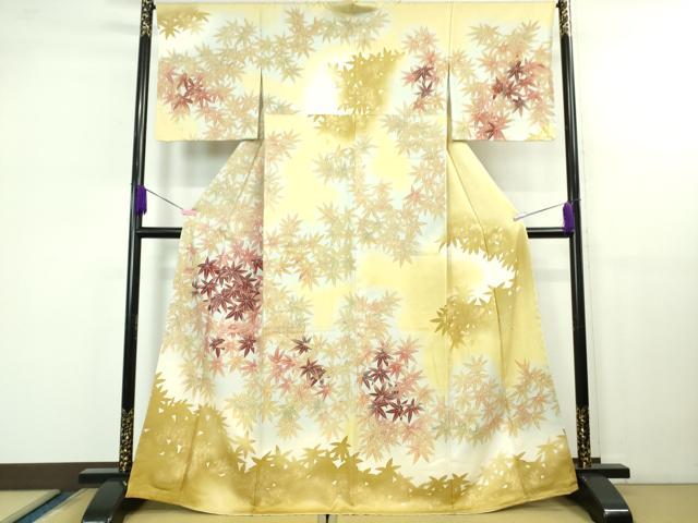 平和屋本店■極上　人間国宝 森口華弘愛弟子　薪糊作家　坂井修　訪問着　楓　暈し染め　淡黄色地　逸品　未使用　DZAB1179kh5