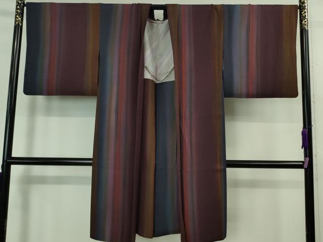 平和屋本店■極上　長羽織　市松地紋　間道　羽織紐(ビーズ)付き　さが美扱い　逸品　DZAB1191kh5