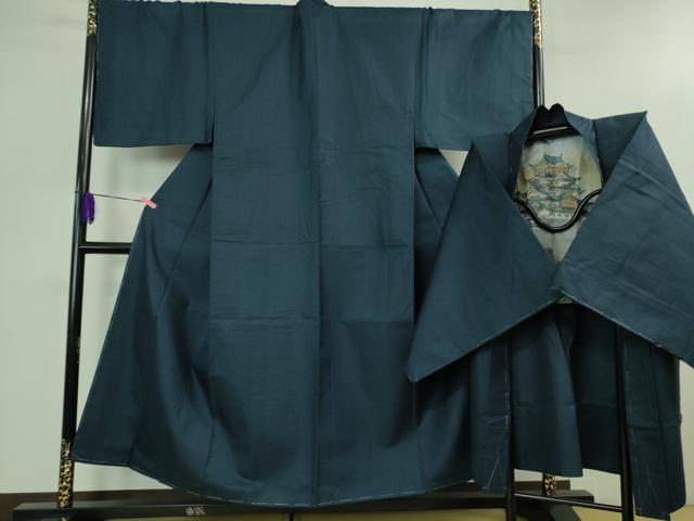 平和屋着物■極上　男性　お召　アンサンブル　キングサイズ　100亀甲　濃藍色　逸品　未使用　DZAB1197kh5