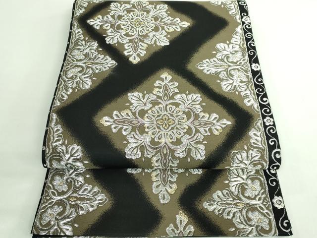 平和屋着物■極上　六通柄袋帯　花菱文　黒地　金銀糸　逸品　DZAB1207kh5