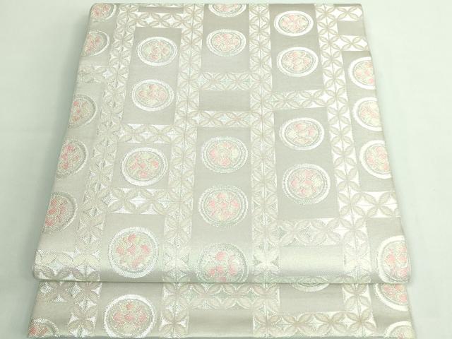 平和屋着物■極上　西陣　川島織物　六通柄　本袋帯　変わり格子花文　銀糸　逸品　DZAB1211kh5