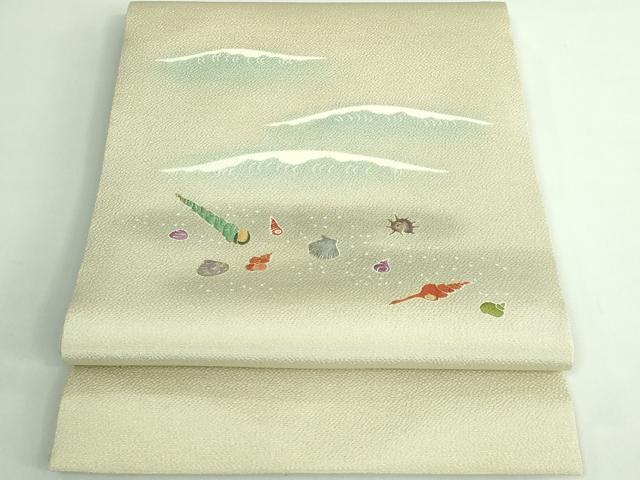 平和屋着物■極上　九寸開き名古屋帯　刺繍　貝　金彩　鬼しぼ縮緬　逸品　DZAB1228kh5