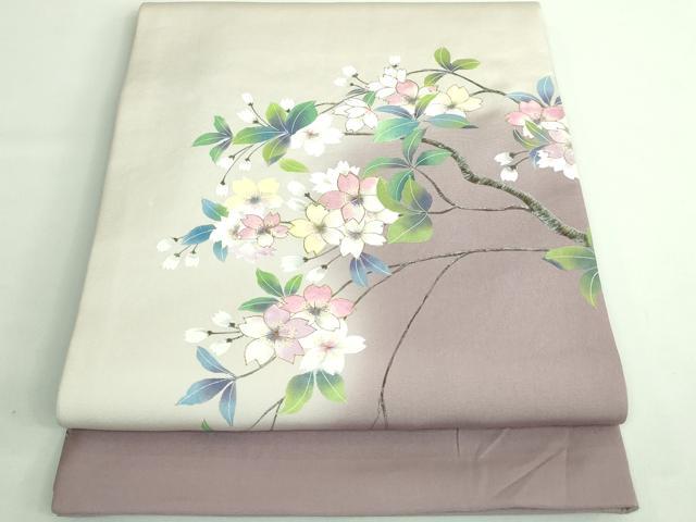 平和屋着物■極上　塩瀬　九寸開き名古屋帯　手描き　枝桜　金彩　逸品　DZAB1235kh5