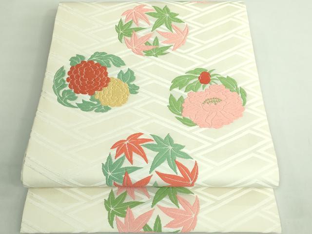 平和屋着物■極上　俵屋　人間国宝　喜多川平朗  有職織物　九寸開き名古屋帯　唐織　花丸文　たとう紙付き　逸品　DZAB1240kh5