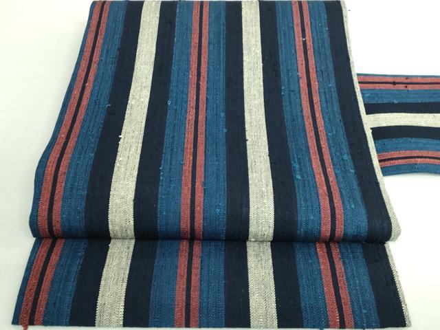 平和屋本店■極上　浦野理一　経節紬　九寸名古屋帯　縞　逸品　DZAB1248kh5