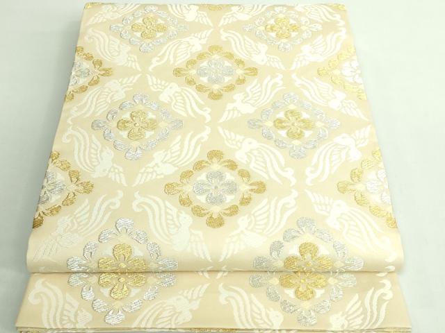 平和屋本店■極上　俵屋　人間国宝　喜多川平朗  有職織物　六通柄袋帯　唐織　鳥襷　花菱　金銀糸　逸品　DZAB1274kh5