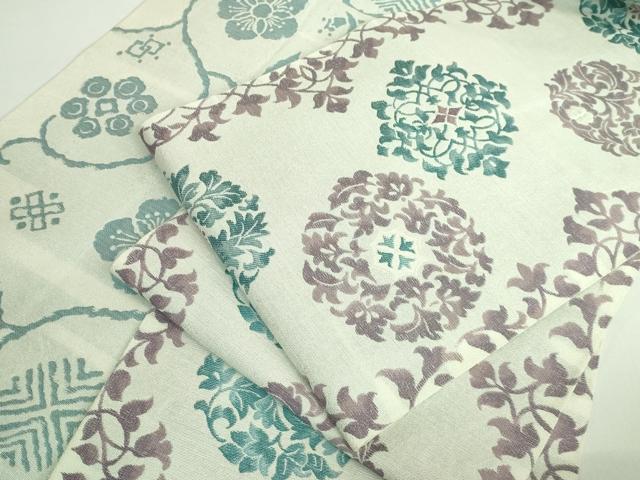 平和屋着物■極上　両面　全通柄　本袋帯　花唐草　笹蔓緞子　逸品　DZAB1275kh5