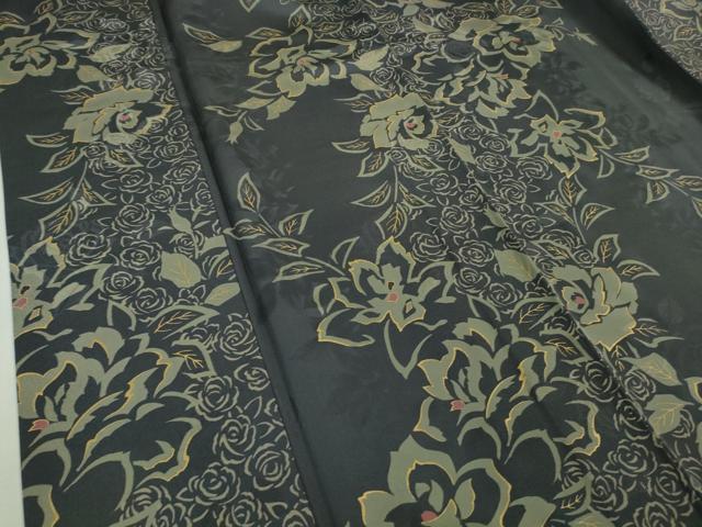 平和屋着物□極上 小紋 薔薇間道 バラ 褐色地 金彩 逸品 DZAB1309kh5