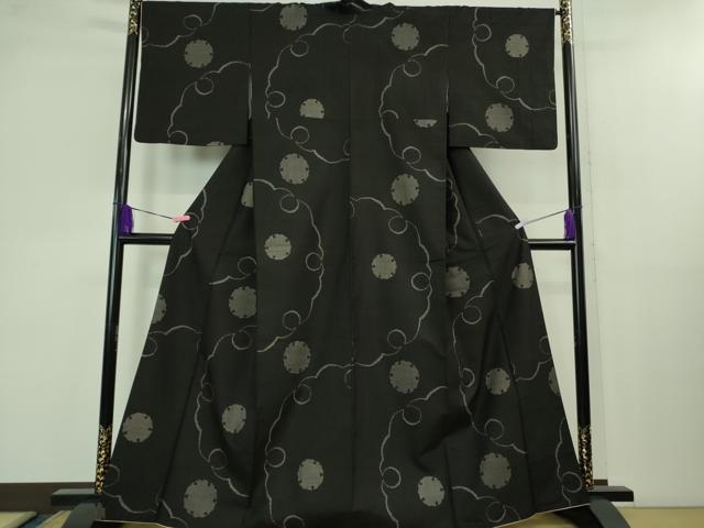 平和屋着物■極上　本場大島紬　9マルキ　雪輪文様　黒地　逸品　DZAB1324kh5