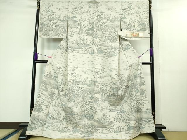 平和屋着物■極上　本場縞大島紬　訪問着　嘉納信雄作　渡橋風景花文　さが美扱い　証紙付き　逸品　未使用　DZAB1342kh5