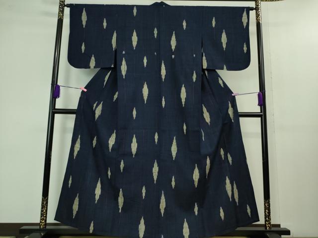 平和屋本店■極上　浦野理一　経節紬　単衣　濃藍色地　逸品　DZAB1376kh5