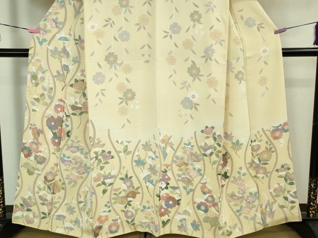 平和屋本店□極上 訪問着 枝垂れ花 立涌花文 鳥の子色地